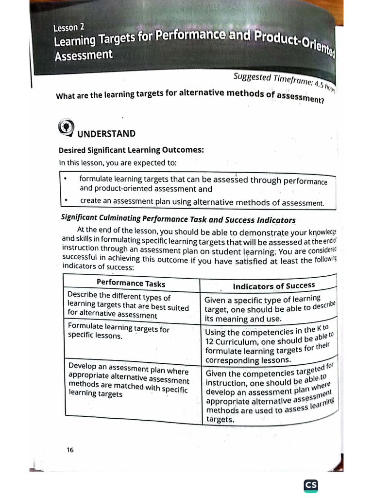 Lesson 2.learning Tragets For Performance and Product Oriented Assessment | PDF