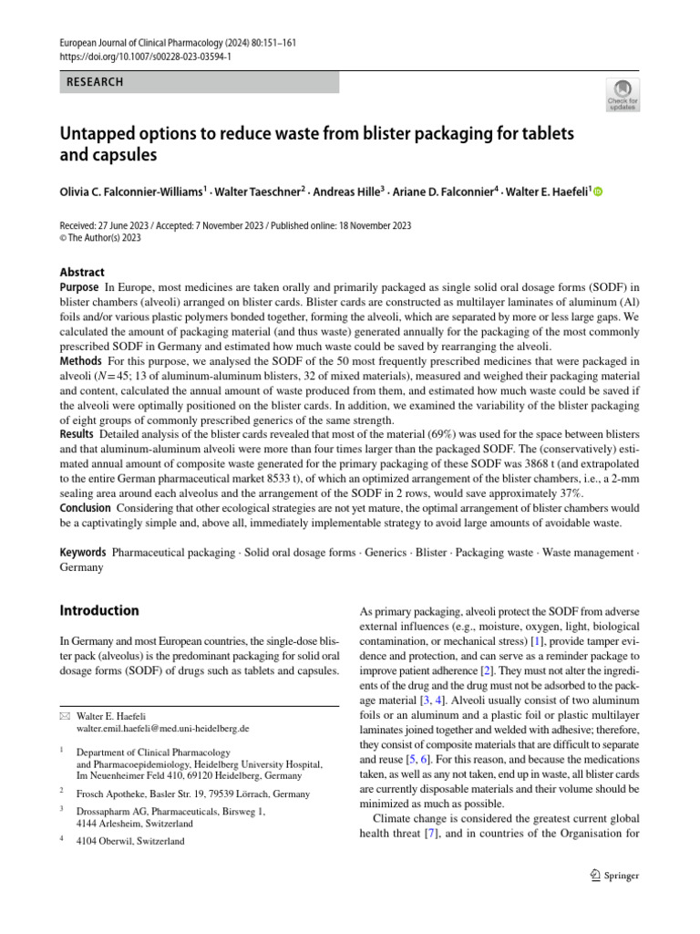 Untapped Options To Reduce Waste From Blister Packaging For Tablets ...