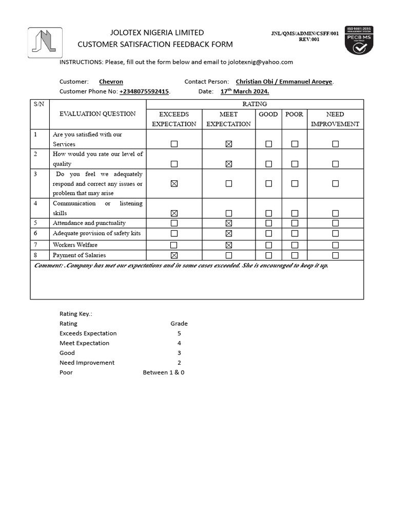 Customer Satisfaction Feedback Form | PDF