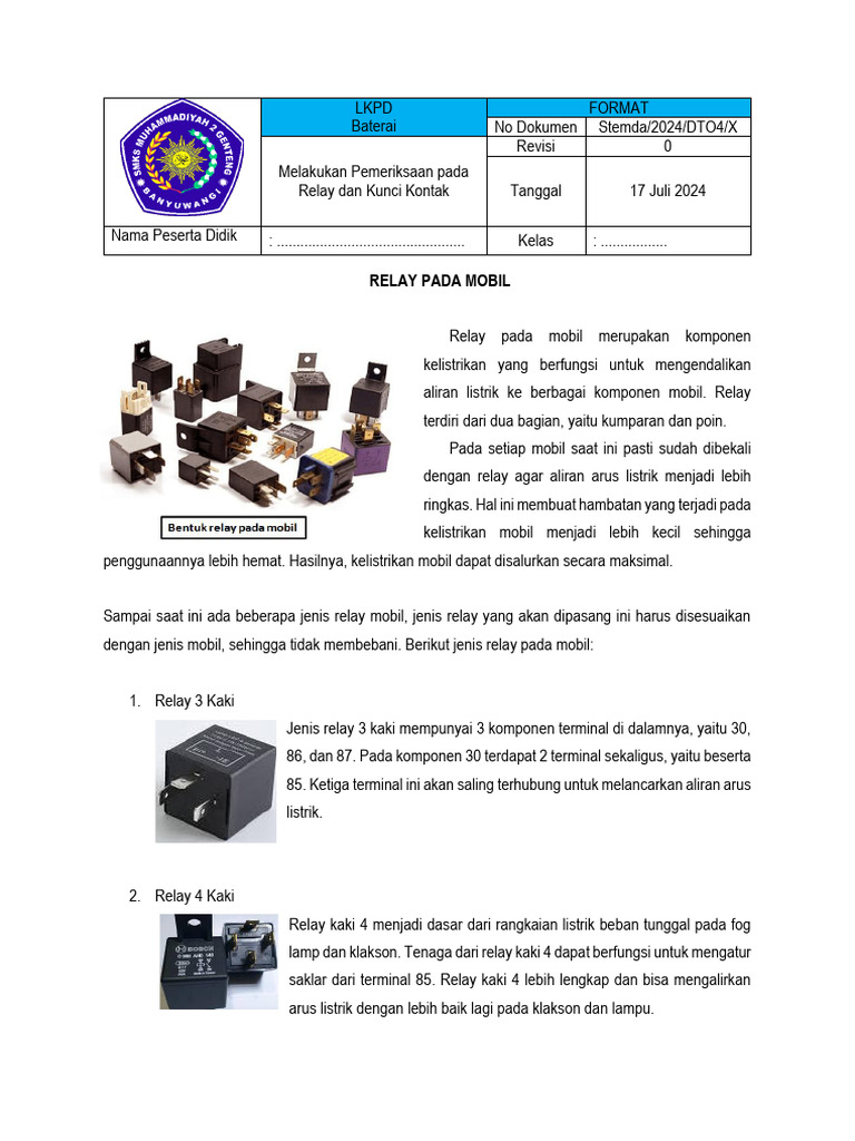 Panduan Relay Mobil untuk Pelajar | PDF