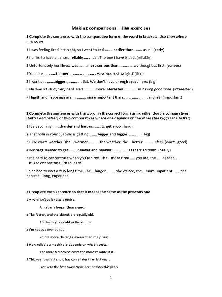 Making Comparisons - HW Key | PDF