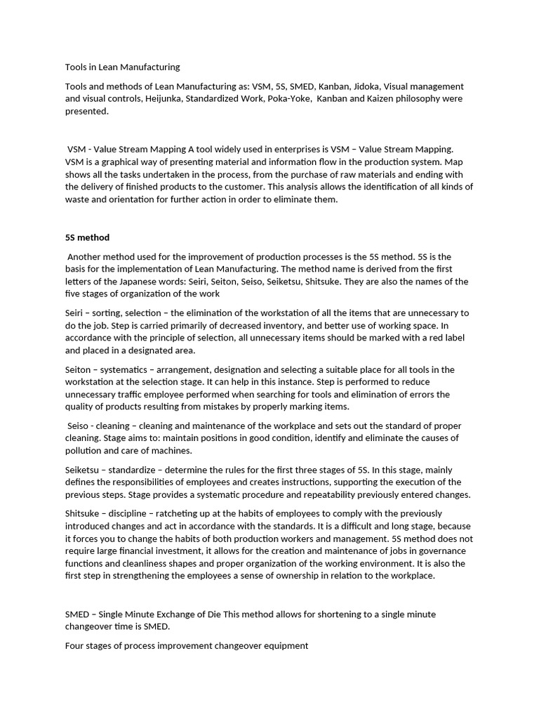 Lean Manufacturing Tools Overview | PDF | Lean Manufacturing ...