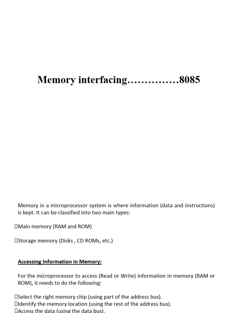 8085 Memory Interfacing Guide | PDF | Input/Output | Computer Memory