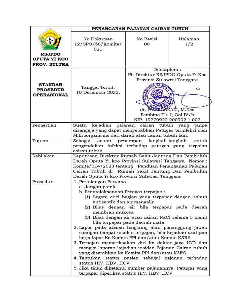 9.3.1 Penangan Pajanan Cairan Tubuh | PDF