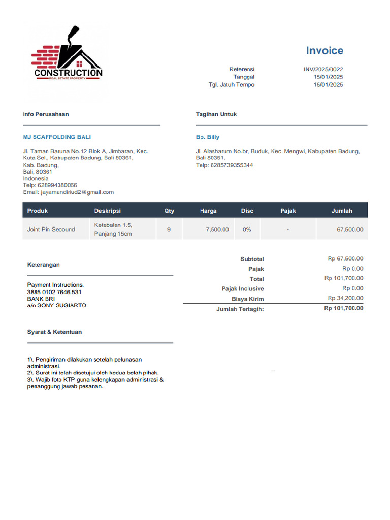 Inv Sal Inv 2025 0022 | PDF