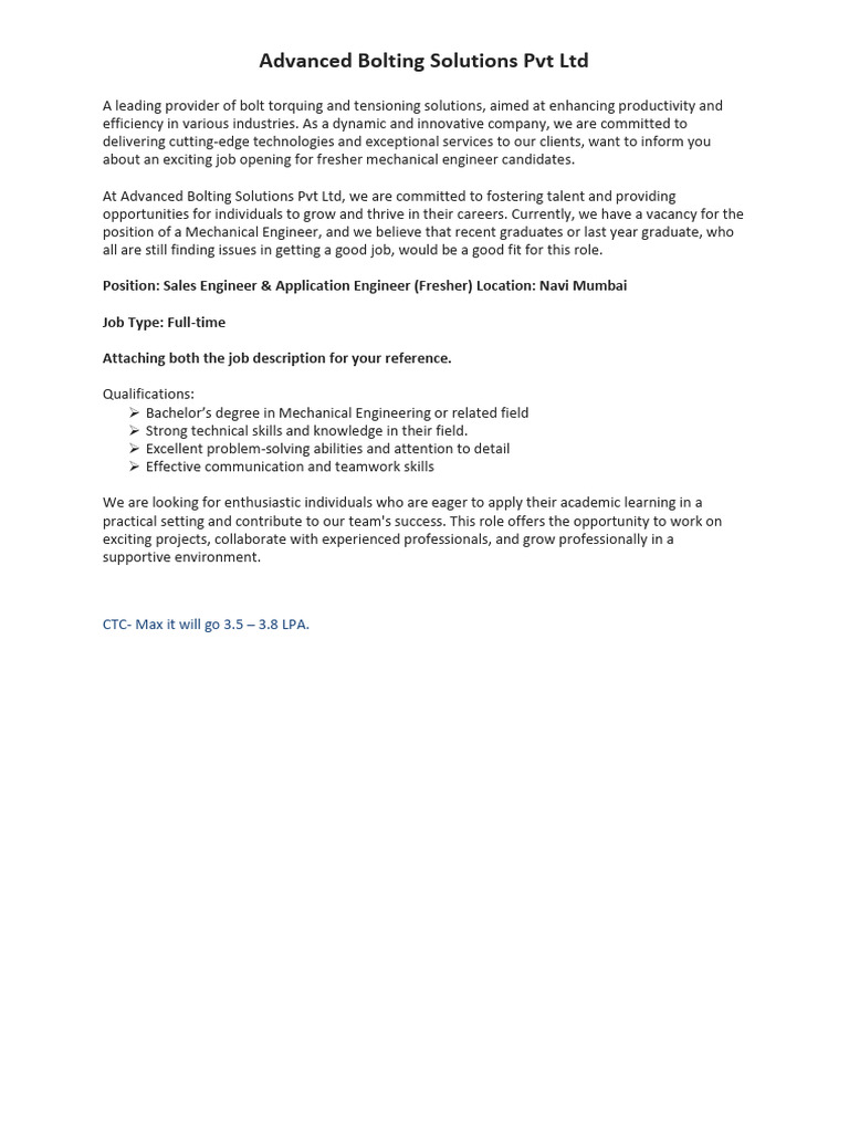 Advanced Bolting Solutions PVT LTD | PDF | Engineering | Sales