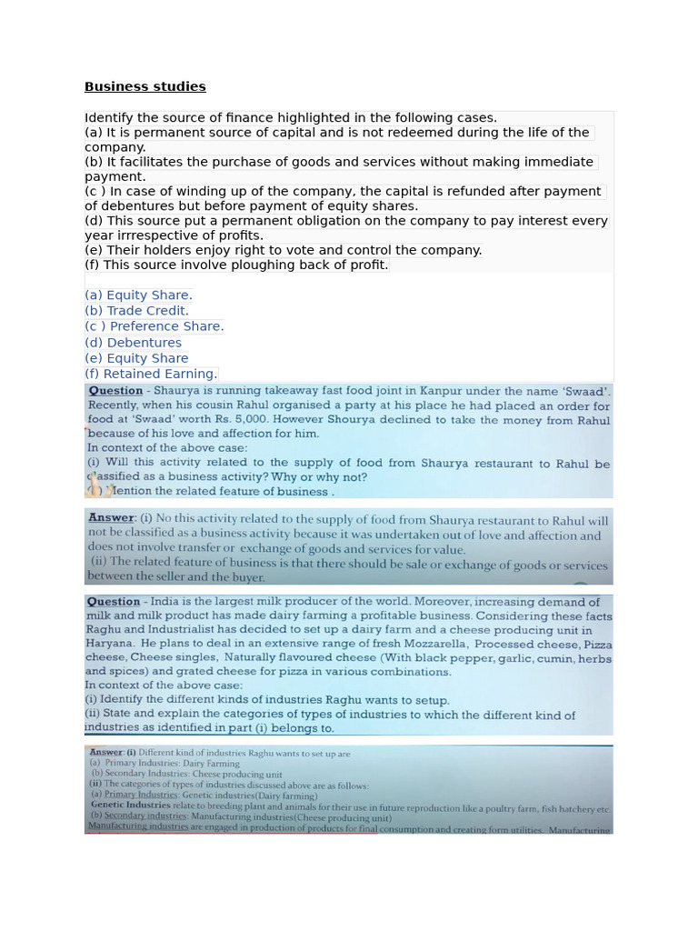 Sources of Business Finance Case Study | PDF