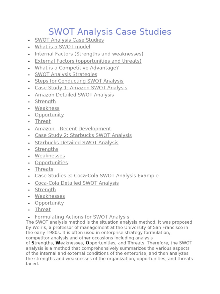 SWOT Analysis Case Studies Samples | PDF | Swot Analysis | Competitive ...