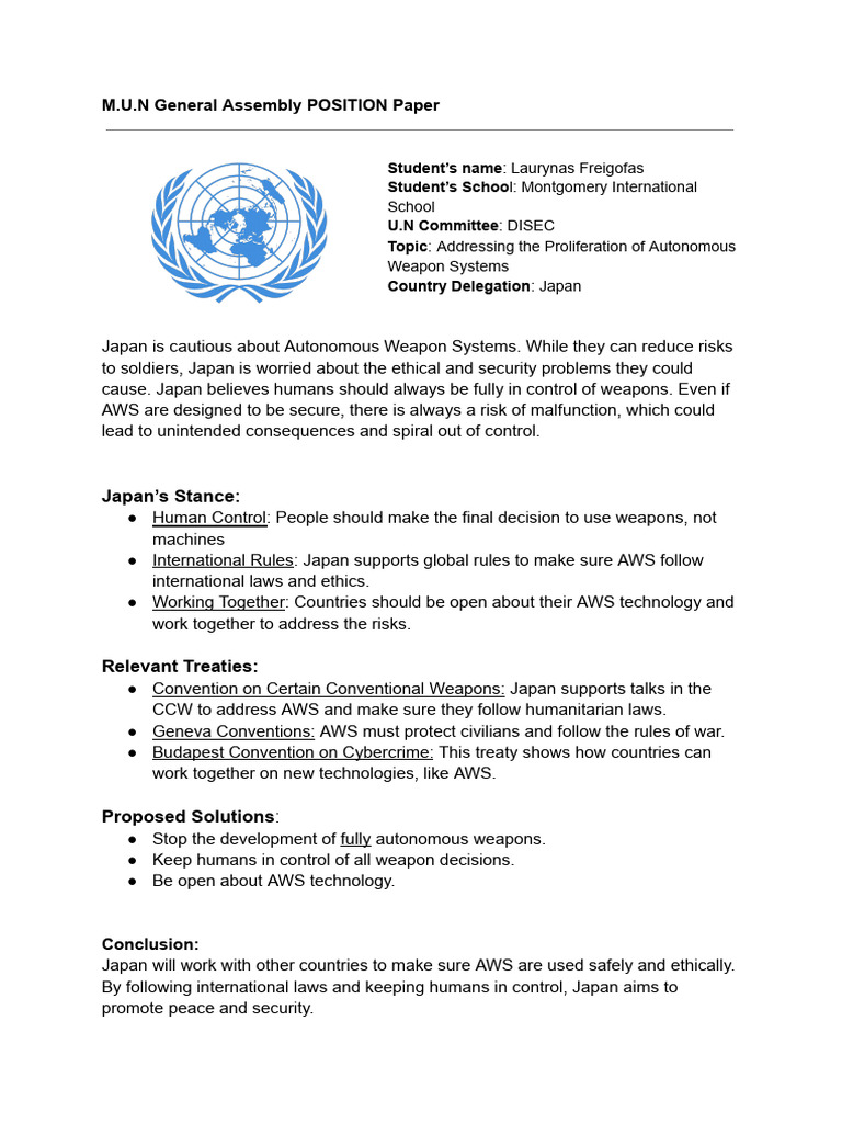 PP Japan Disarmament and International Security Committee (DISEC) | PDF