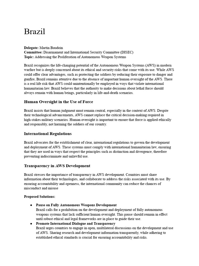 PP Brazil Disarmament and International Security Committee (DISEC ...