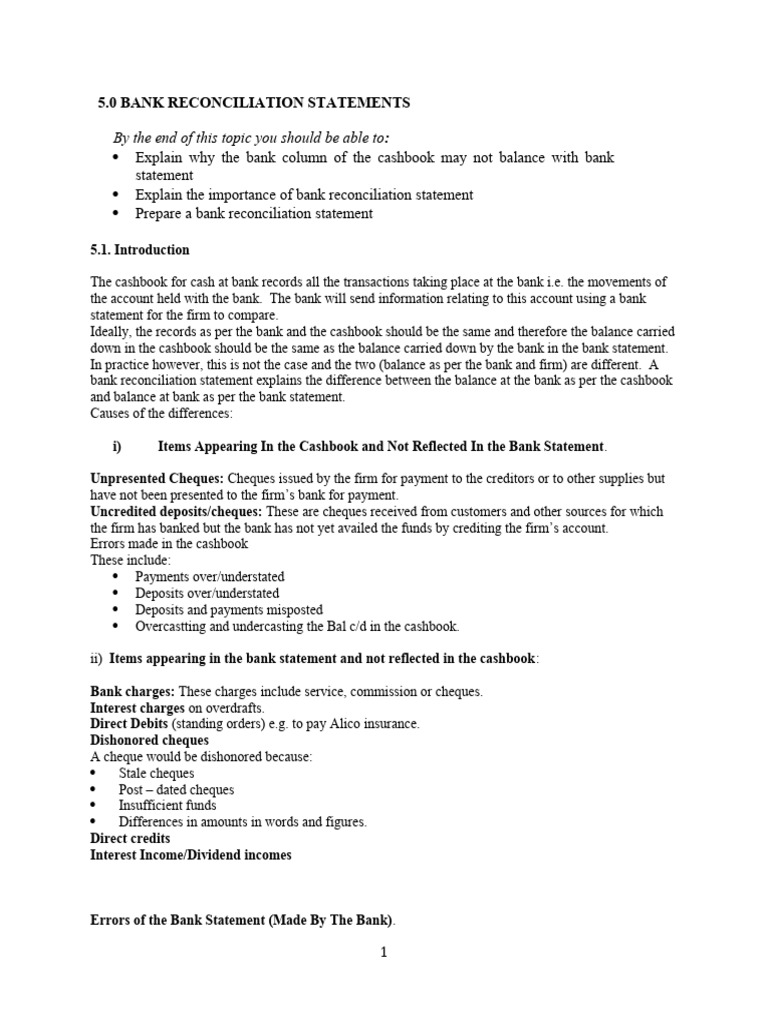 Eco 101 Bank Reconciliation Statements | PDF | Banks | Cheque