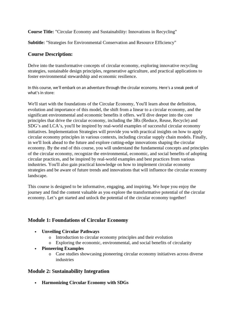 Course Title Circular Economy | PDF | Life Cycle Assessment ...