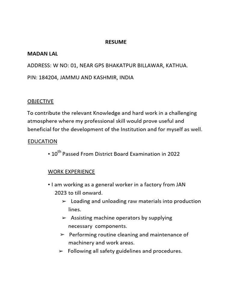 Madan Lal CV | PDF