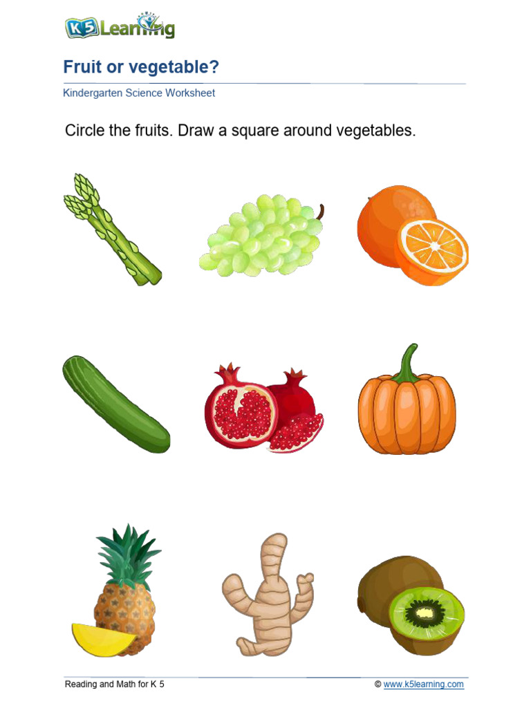 Kindergarten Fruit & Veggie Worksheet | PDF