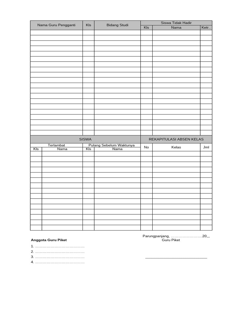 Form Daftar Piket Kosong | PDF