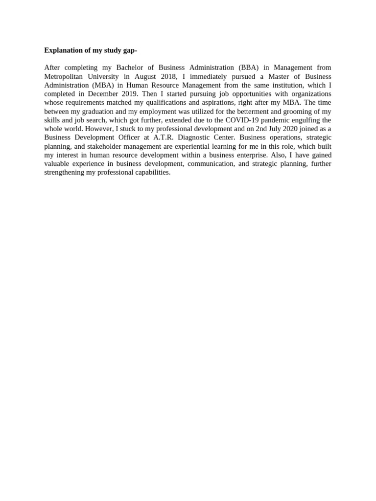 Study Gap Explain of Tamanna | PDF