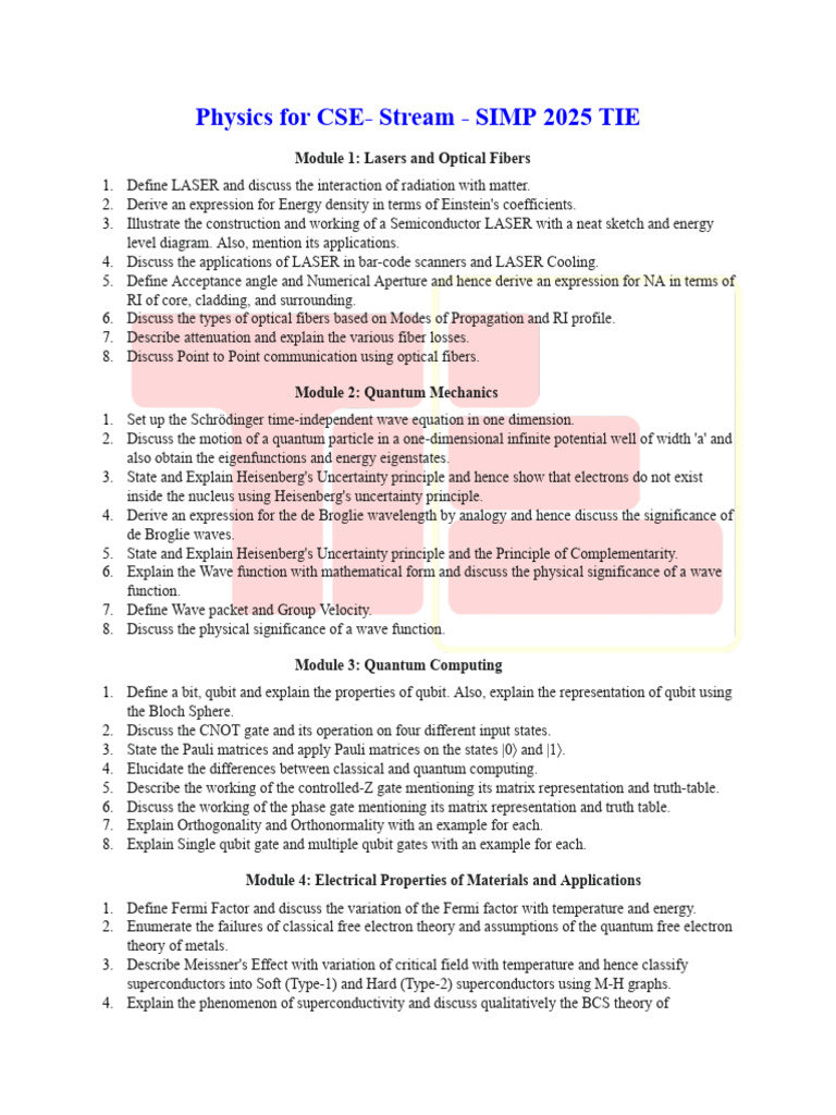 Physics - Imp Questions Cse | PDF | Superconductivity | Waves