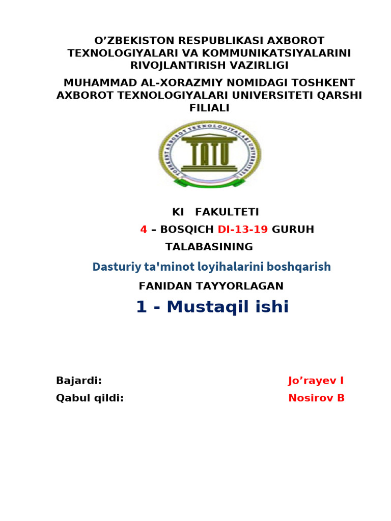 1-Mustaqil Ish DTLB | PDF