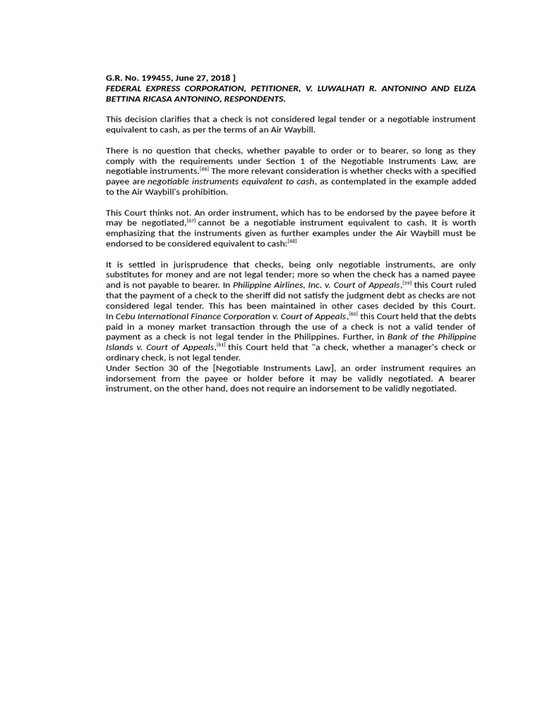 FEDERAL EXPRESS CORPORATION PETITIONER V LUWALHATI R ANTONINO AND