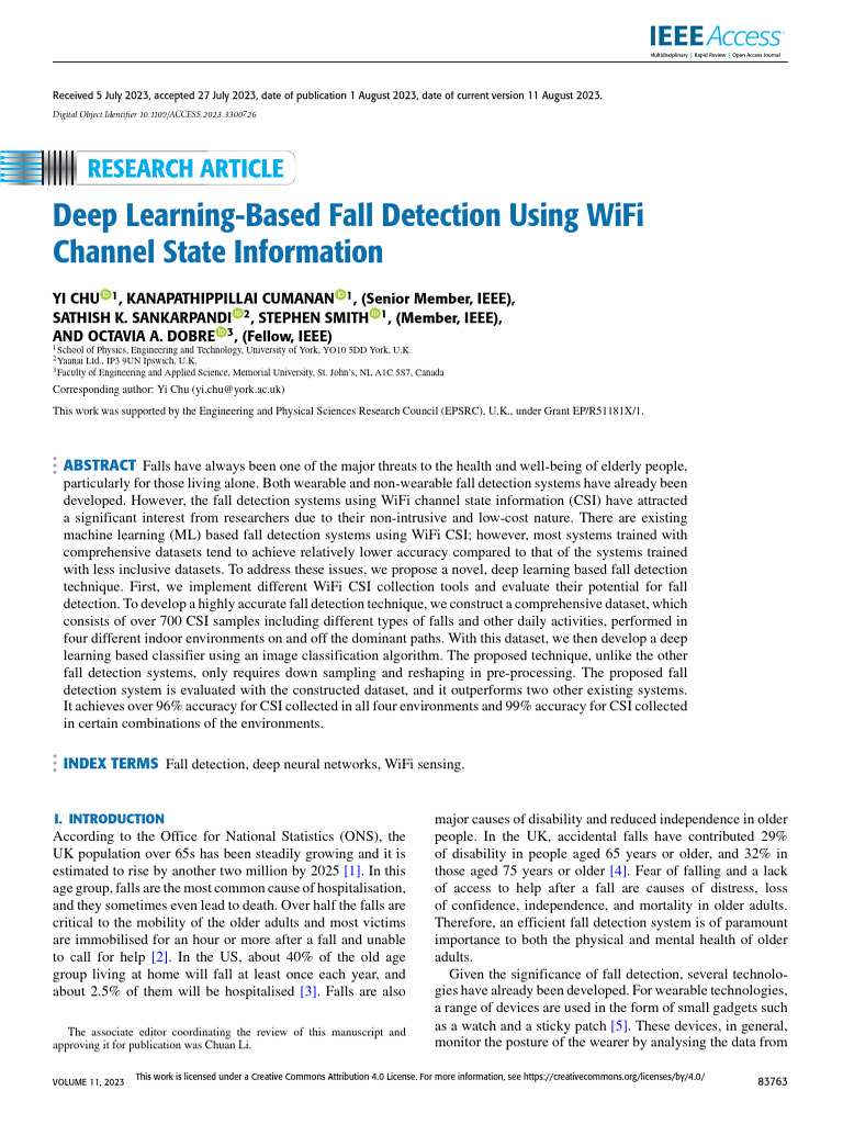 Deep Learning-Based Fall Detection Using WiFi Channel State Information | PDF | Wi Fi | Wavelet