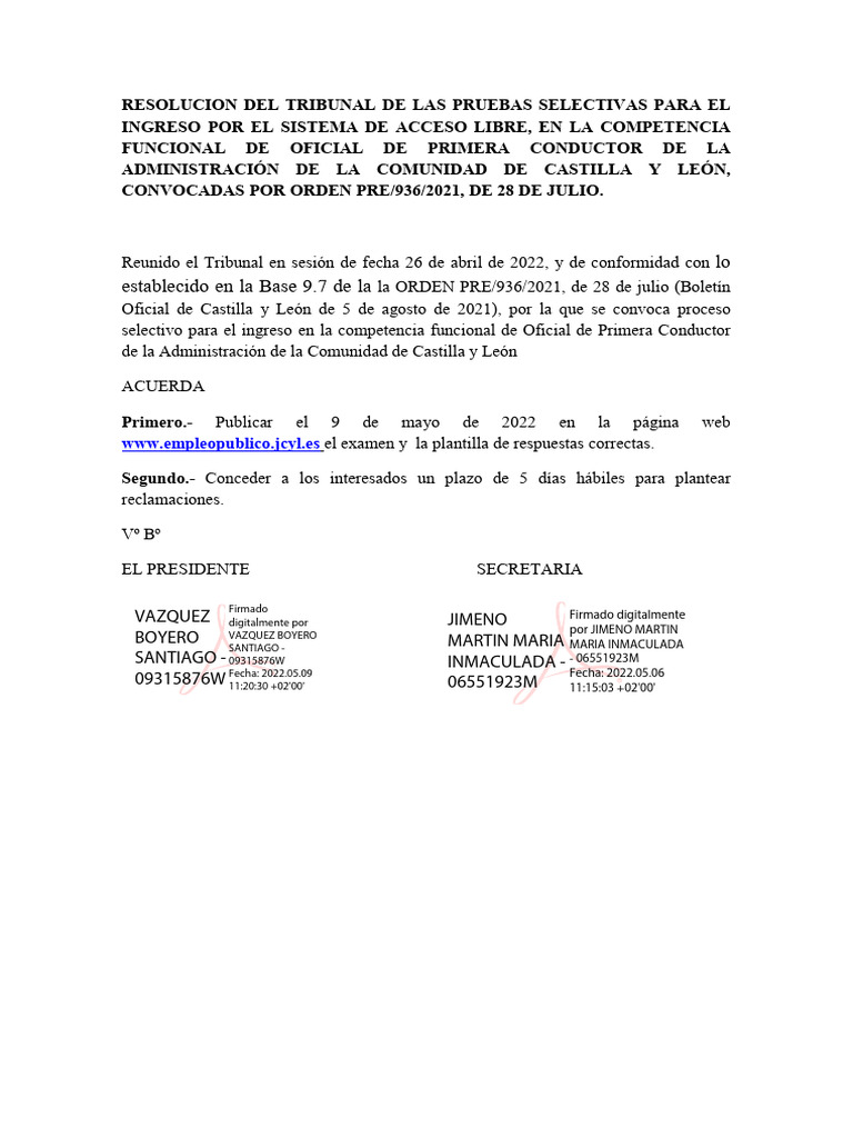 Resolucion Publicacion Examen y Plantilla | PDF