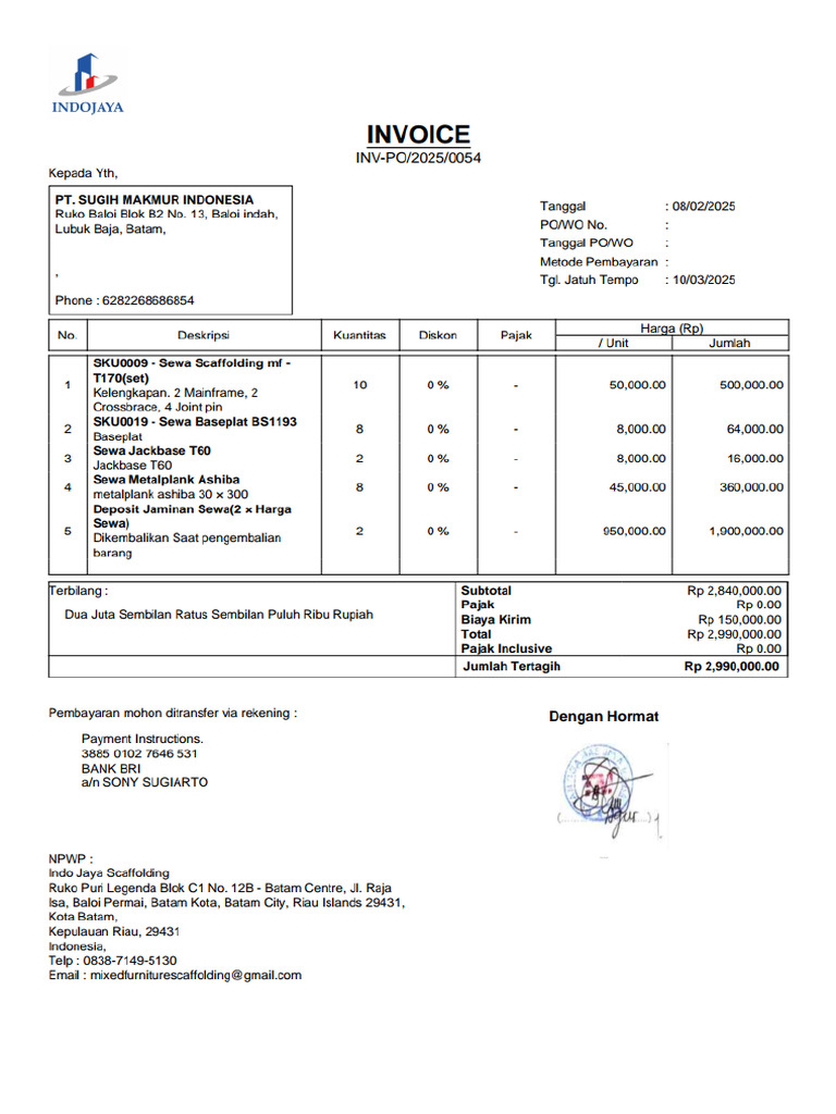 Inv Sal Inv-Po 2025 0054 | PDF