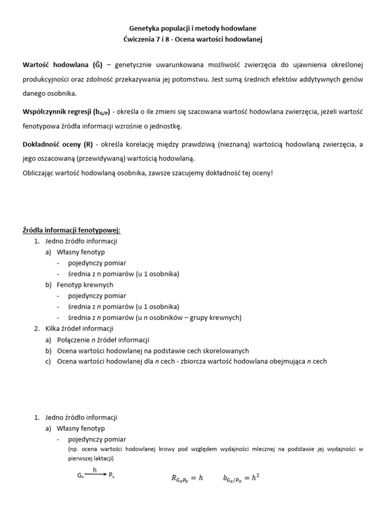 Genetyka Populacji I Metody Hodowlane | PDF