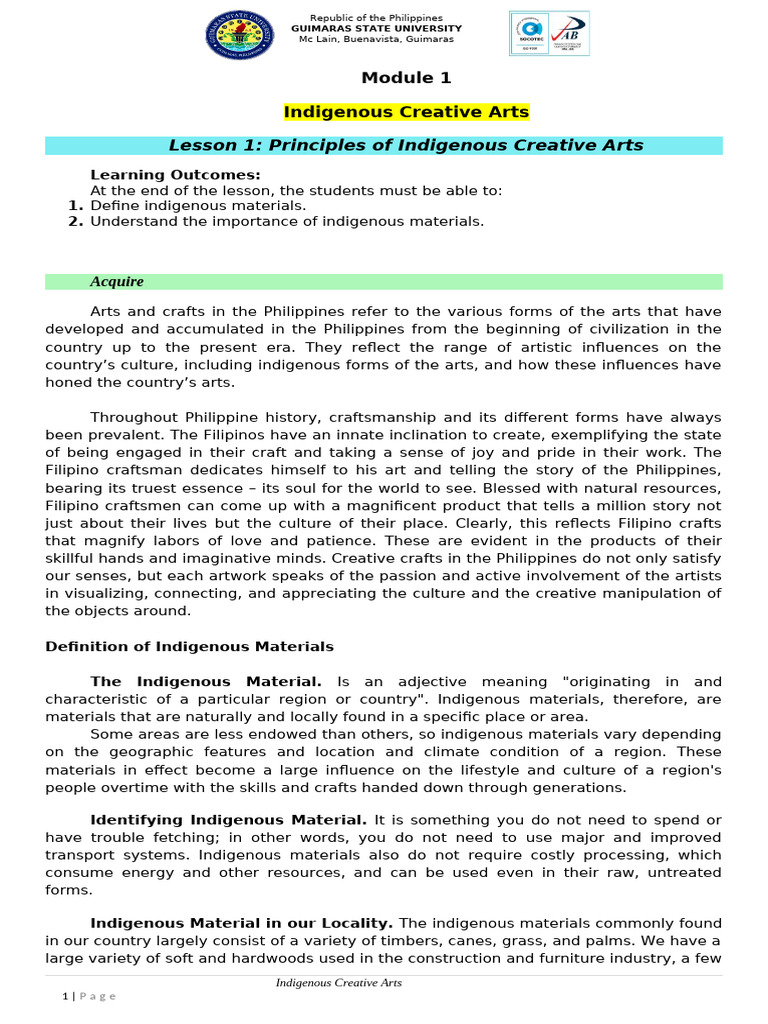 L1 Principlesof Indigenous Creative Arts | PDF | Building Materials | Recycling