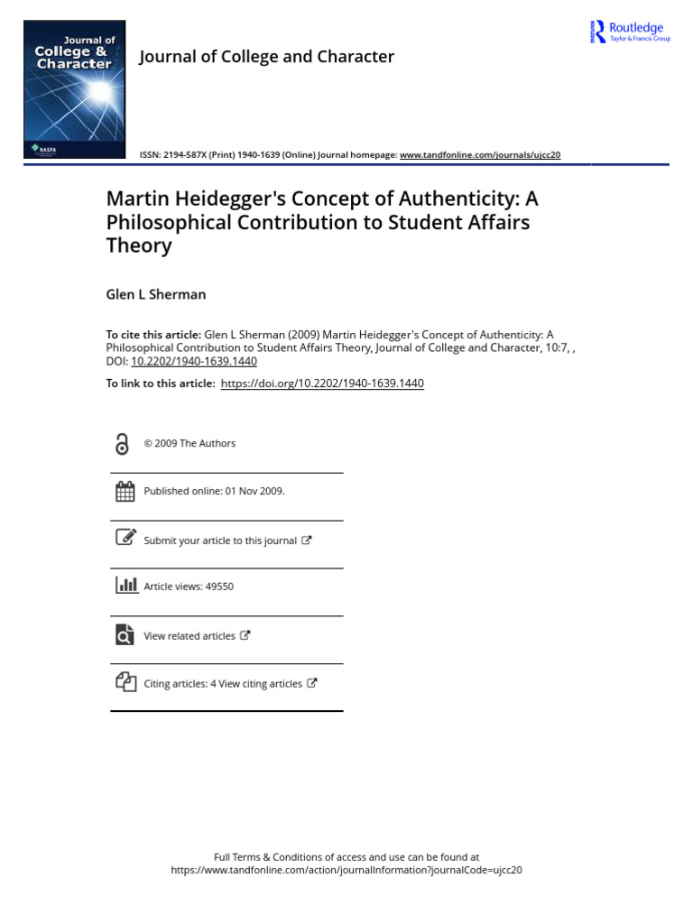 Martin Heidegger S Concept of Authenticity A Philosophical Contribution ...