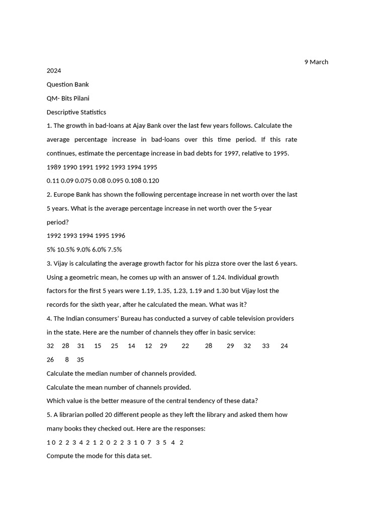QM questons | PDF | Standard Deviation | Normal Distribution