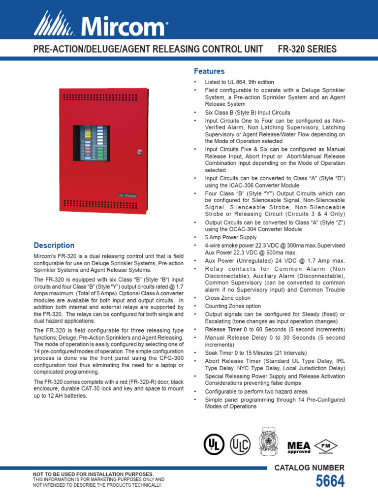 CAT-5664 FR-320 Series Pre-Action Deluge Agent Releasing Panel | PDF ...