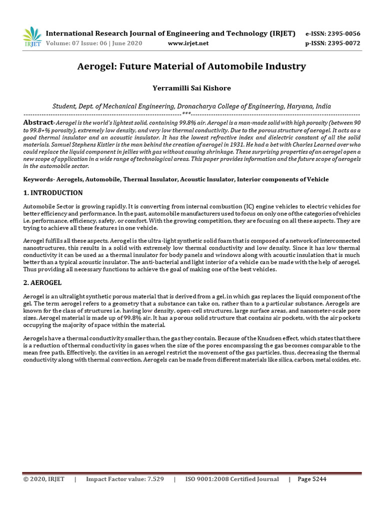 Aerogel Applications in Automotive Industry | PDF | Thermal Insulation ...