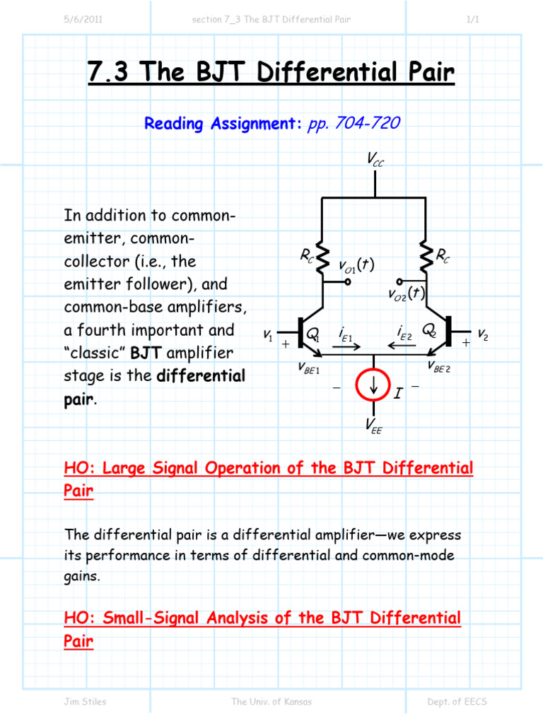 Section 7 - 3 The BJT Differential Pair Lecture | PDF | Bipolar Junction Transistor | Electronic ...