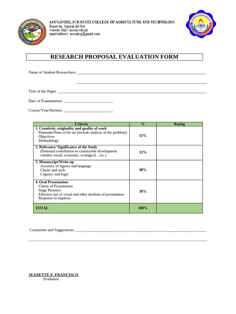 Research Proposal Evaluation Form | PDF