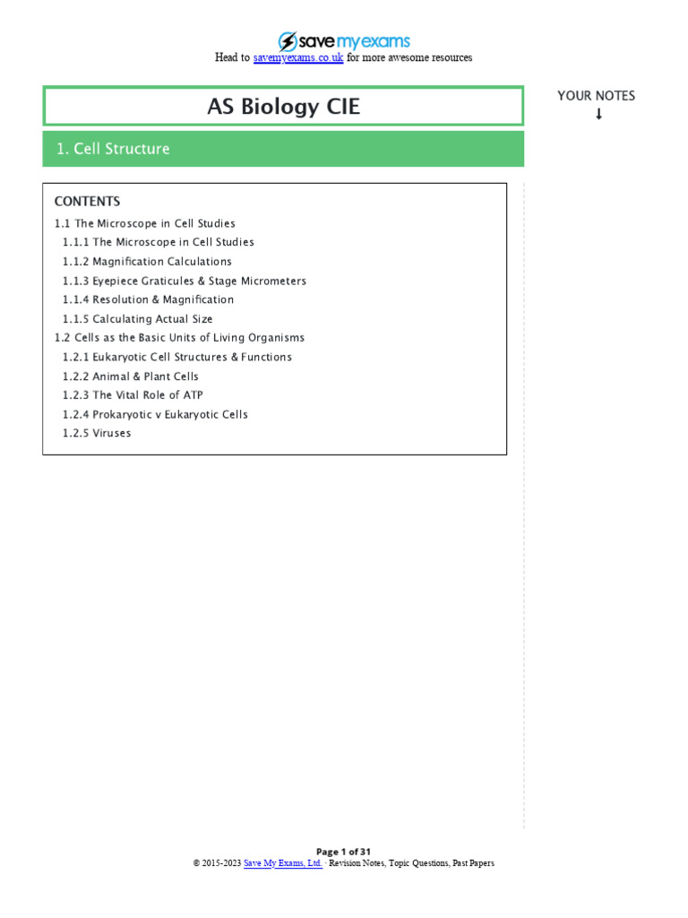 AS Biology Cell Structure Guide | PDF | Cell Nucleus | Microtubule