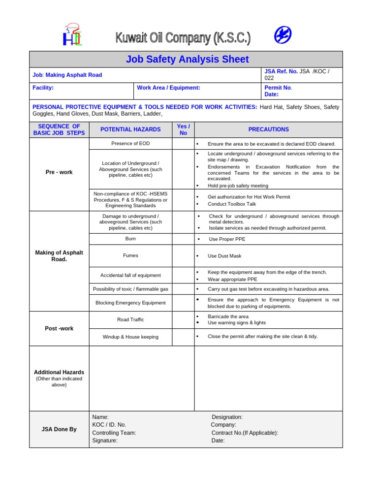 JSA - Making Temporary Gutch Road | PDF | Personal Protective Equipment ...