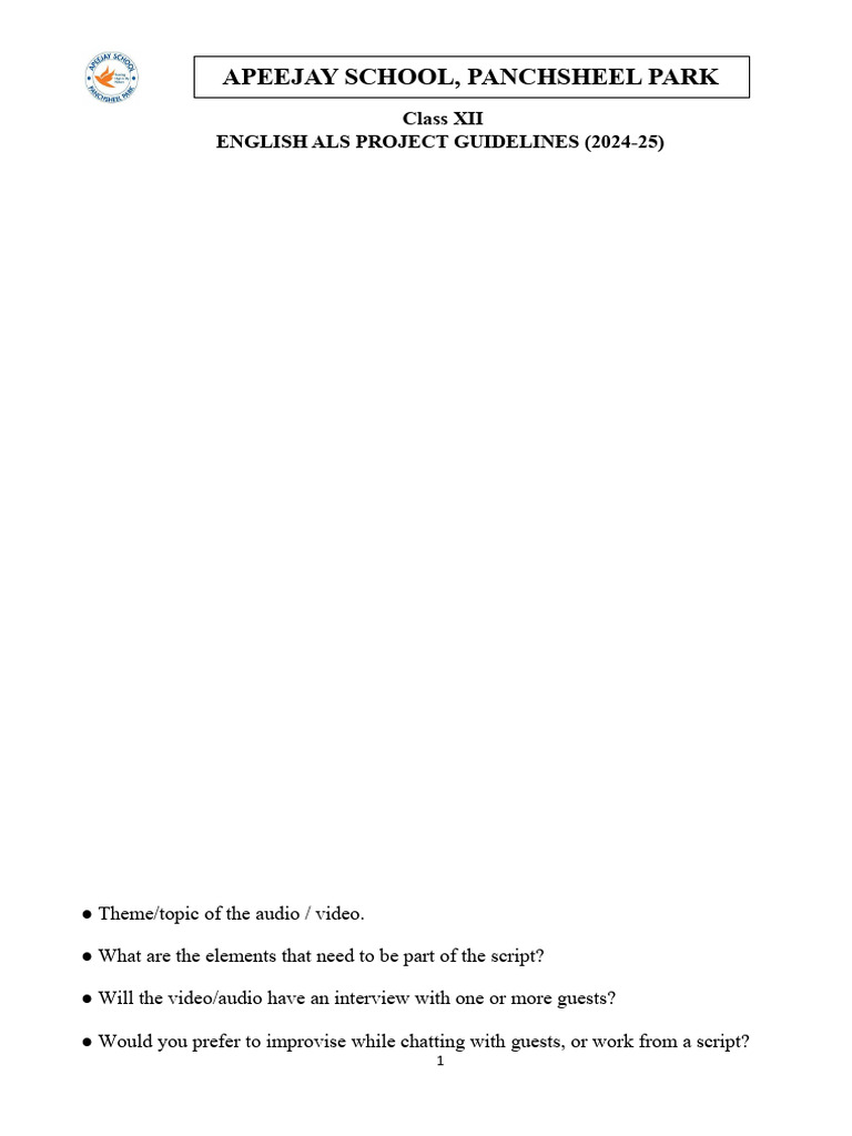 Class XII English ALS Project Guidelines | PDF | Essays | Adolescence