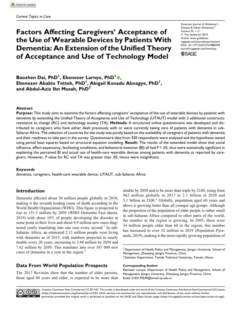 Dai Et Al 2019 Factors Affecting Caregivers Acceptance of The Use of ...