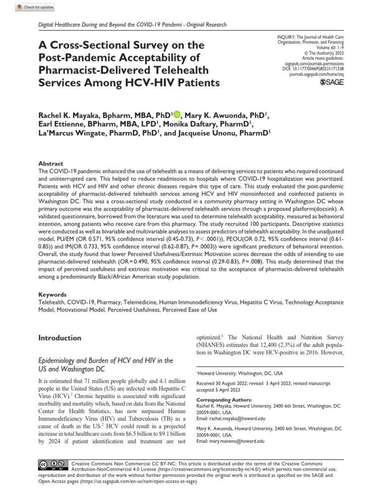 Mayaka Et Al 2023 A Cross Sectional Survey On The Post Pandemic ...