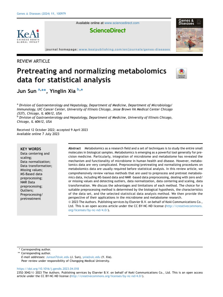 Pretreating and normalizing metabolomics data for statistical analysis | PDF | Metabolomics ...