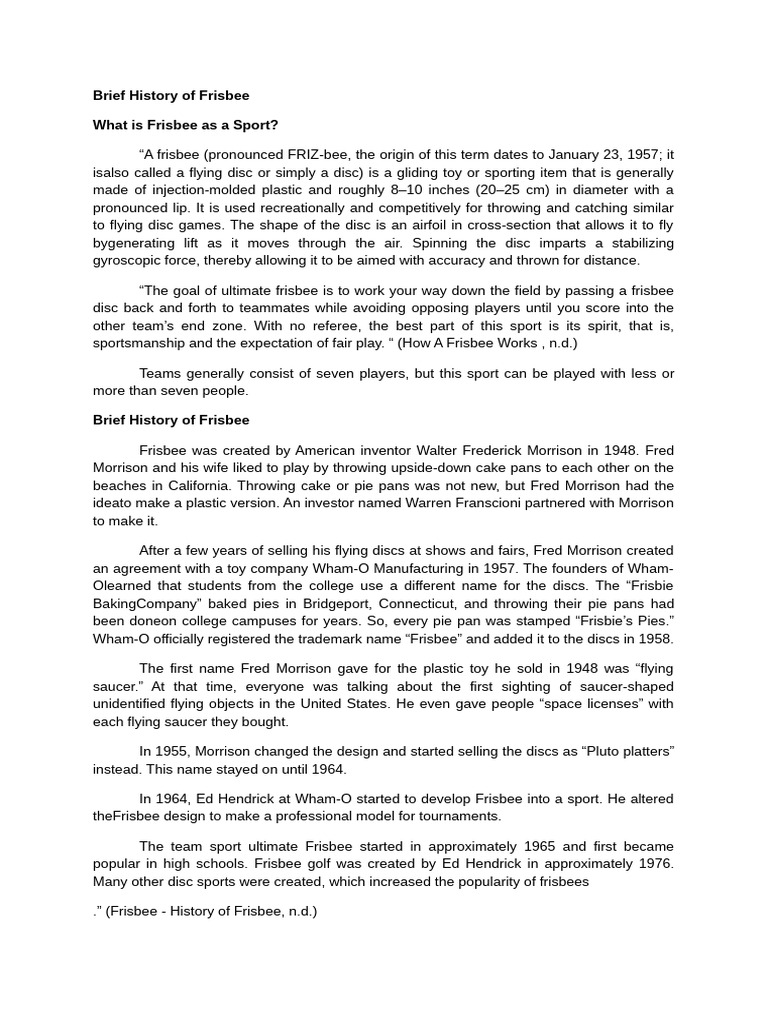 Brief History of Frisbee | PDF | Sports
