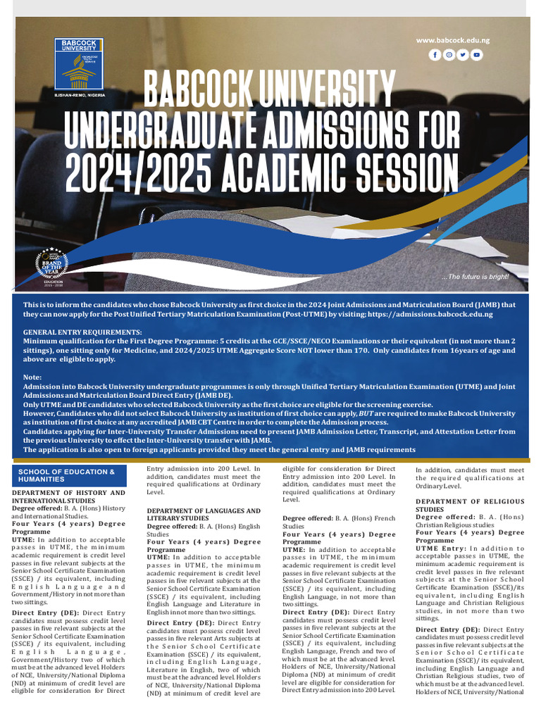 2024 2025 Undergraduate Admission Requirements | PDF | University And ...