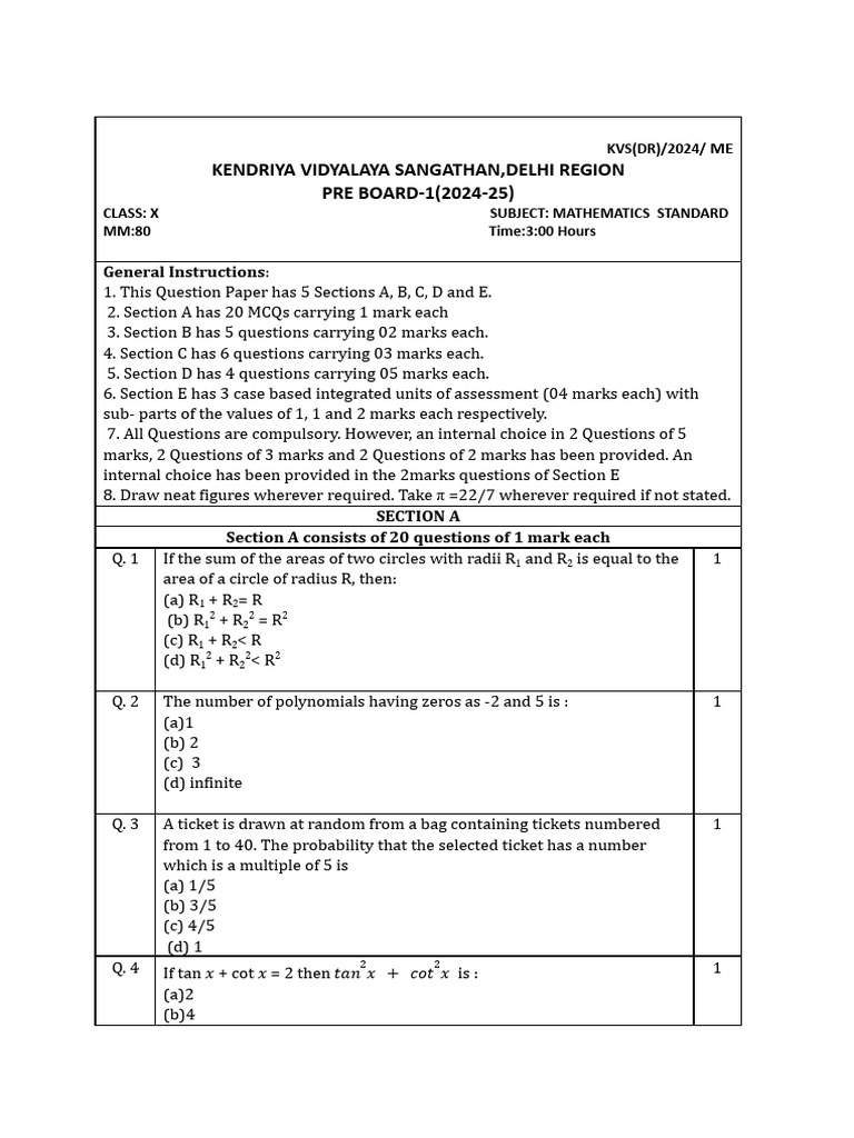 QP - Maths - X - STANDARD - SET3 | PDF | Mathematics | Euclidean Geometry