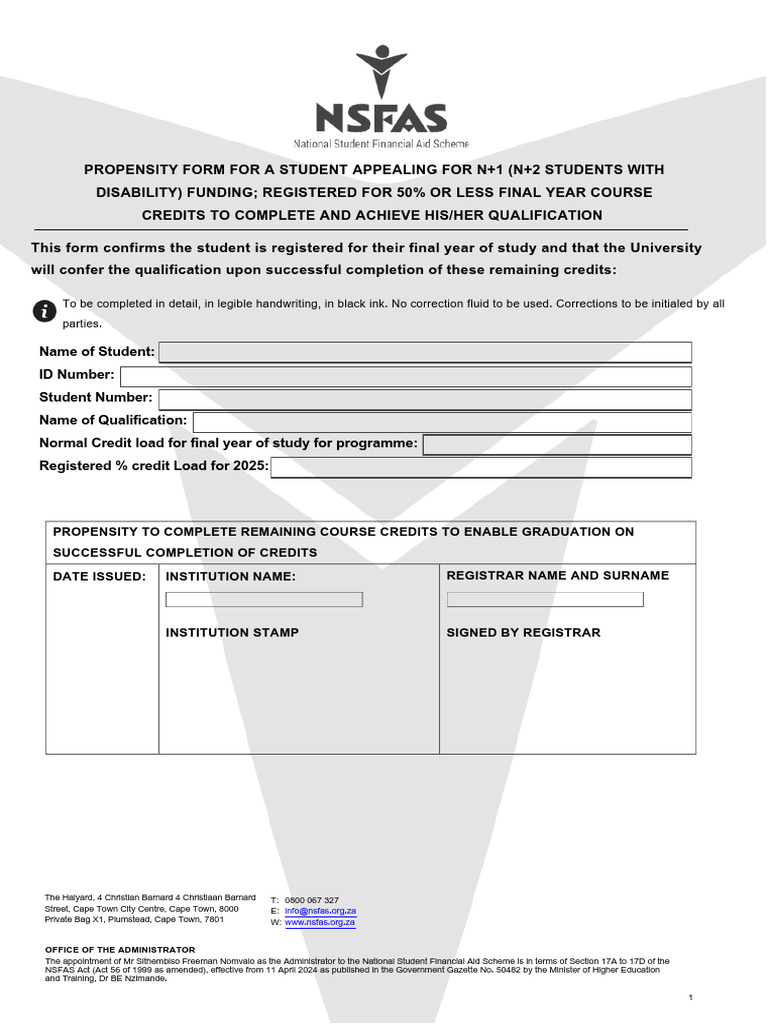 Propensity Form For A Student Appealing For n+1 - University | PDF