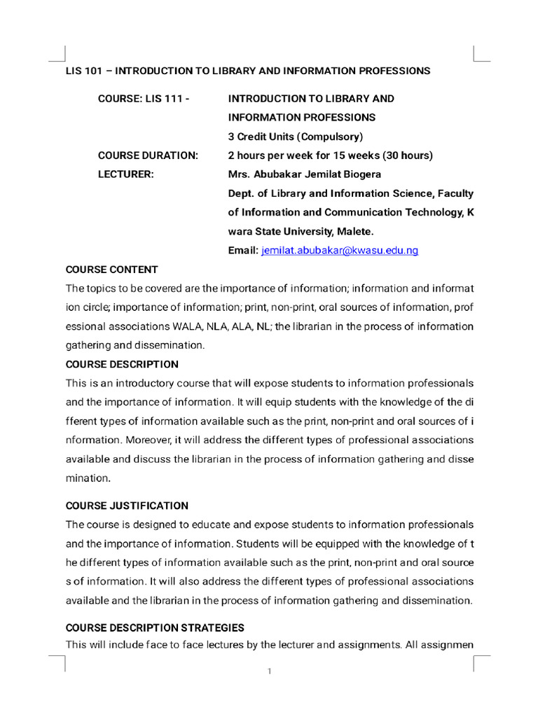 LIS 101 Lecture Note - Phoenix | PDF