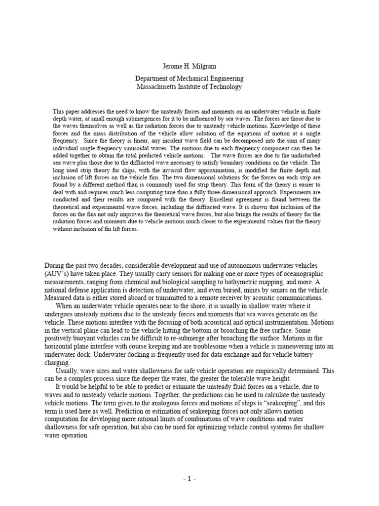Strip Theory For Underwater Vehicles in Water of Finite Depth | PDF ...