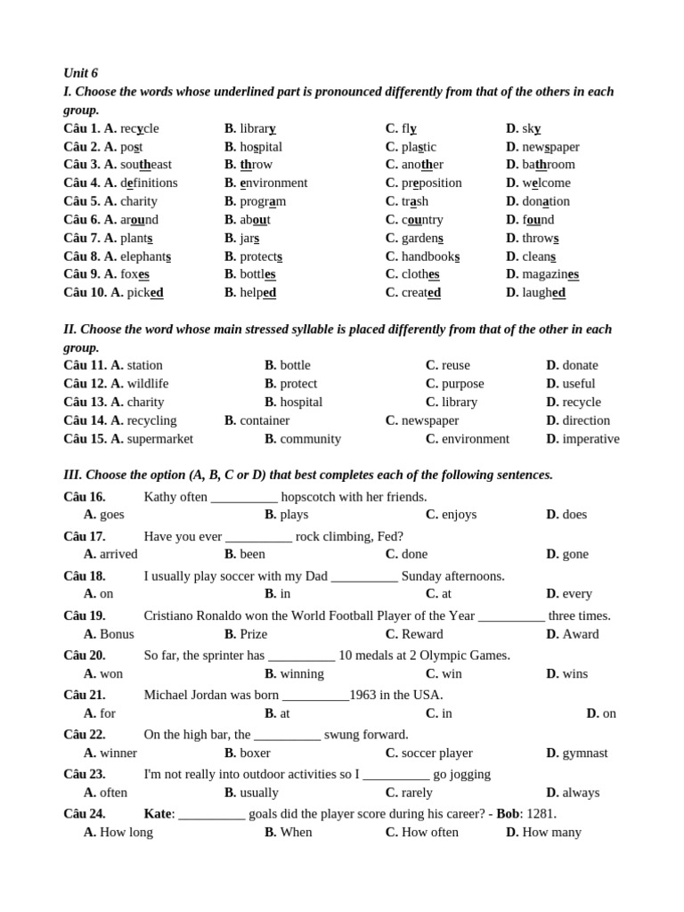 Đề ILSW 6-AZOTA Unit 6 | PDF