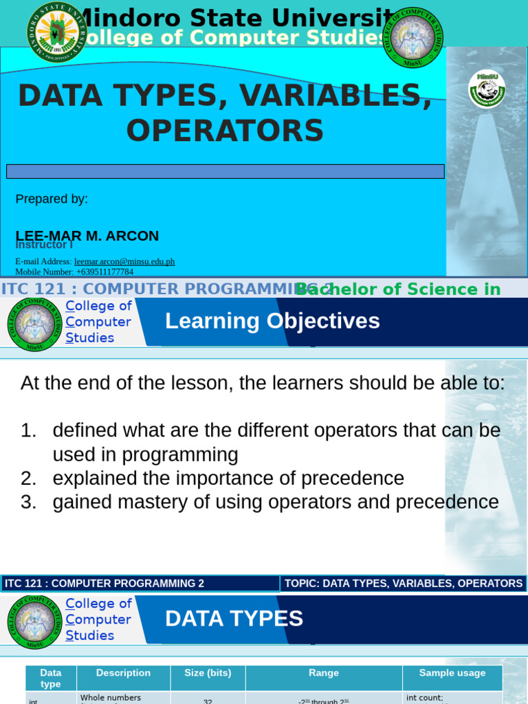 Data Types Variables Operators | PDF | Boolean Data Type | Variable ...