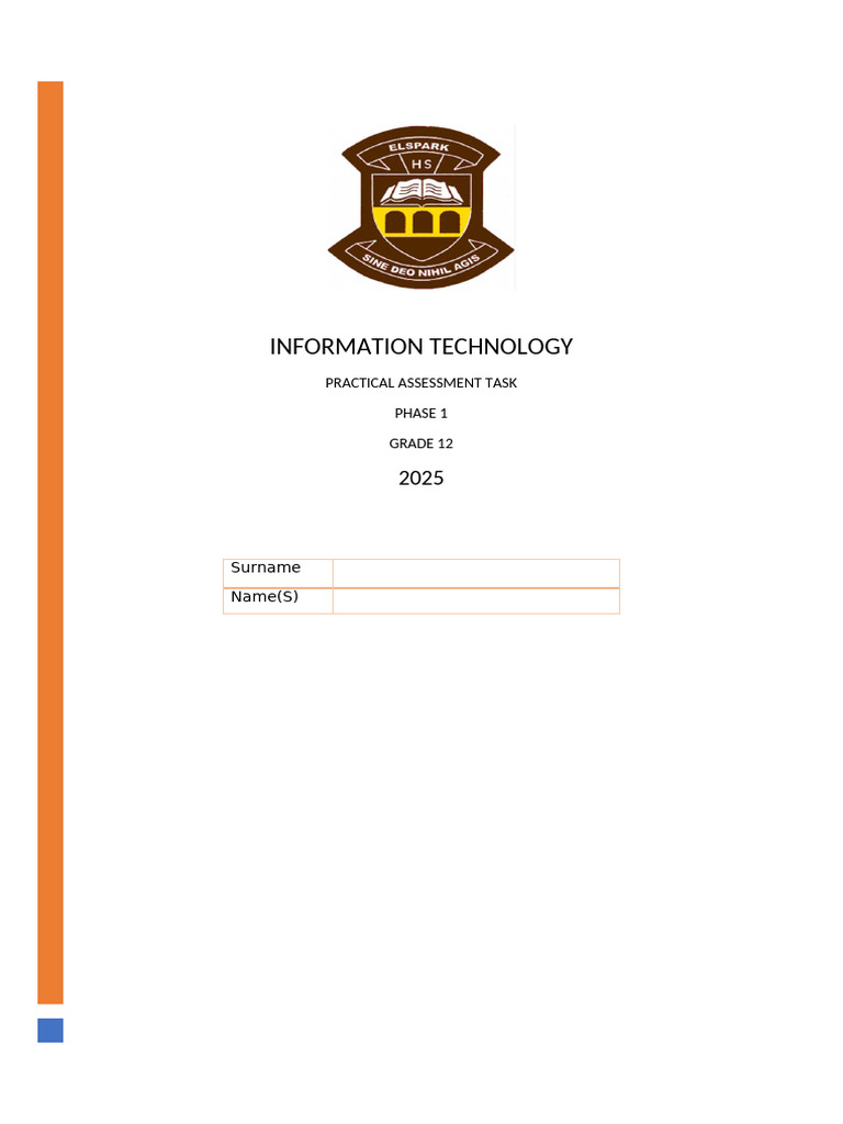 Surname Name PAT Phase 1 Grade 12 2025 | PDF | Databases | Computing