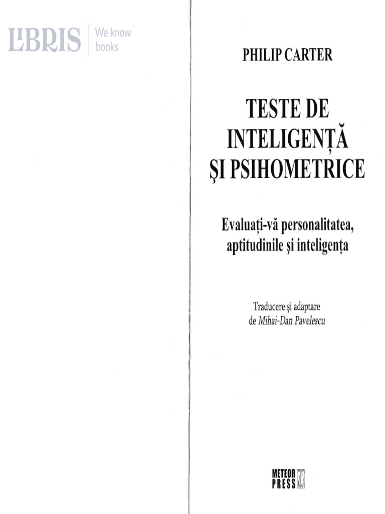 Teste de Inteligenta Si Psihometrice - Philip Carter | PDF